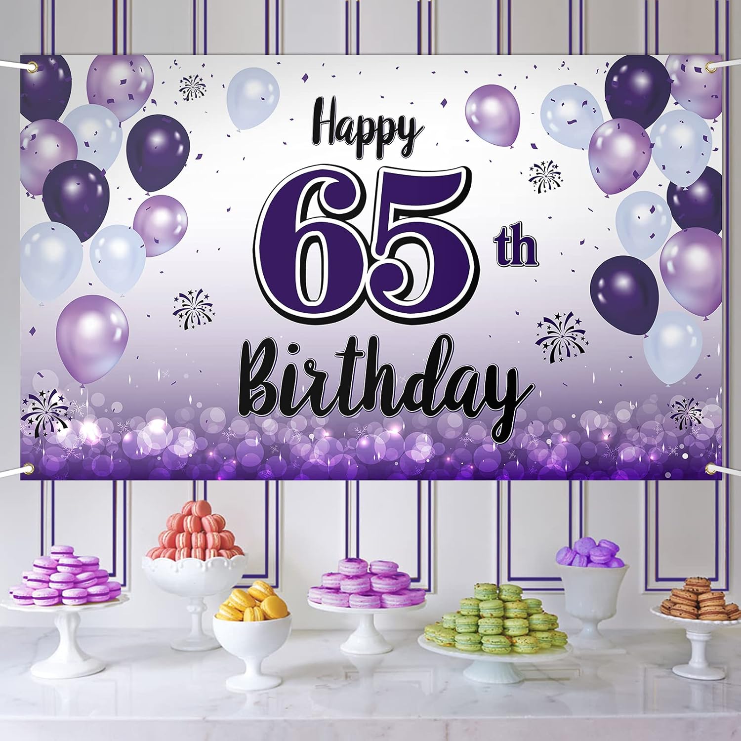 Amazon.com: LASKYER Happy 65th Birthday Decorations,65th Purple Balloon ...