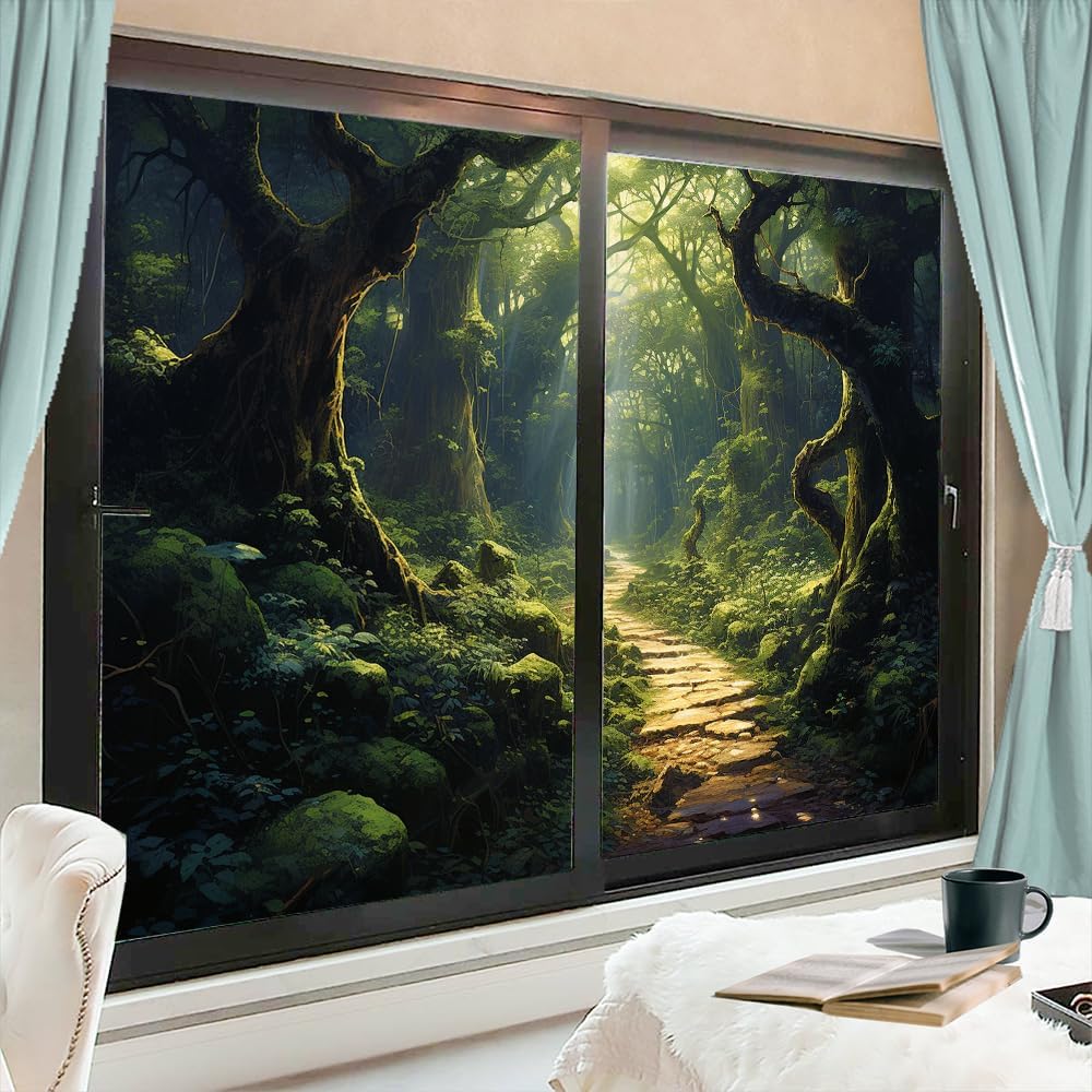 Amazon.com: Dunmat Modern Sunrise Forest Window Film Room Decor Green ...