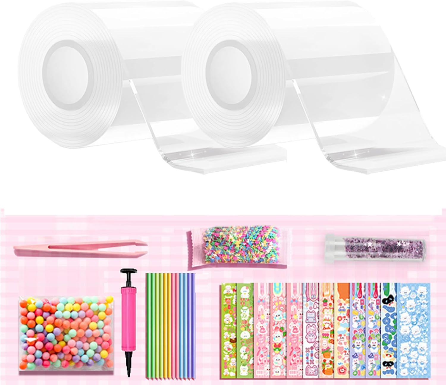 Nano Bubble Tape Kit,2 Roll Nano Tape Bubble,Double Sided Tape Elastic Nano Tape Bubble DIY ...