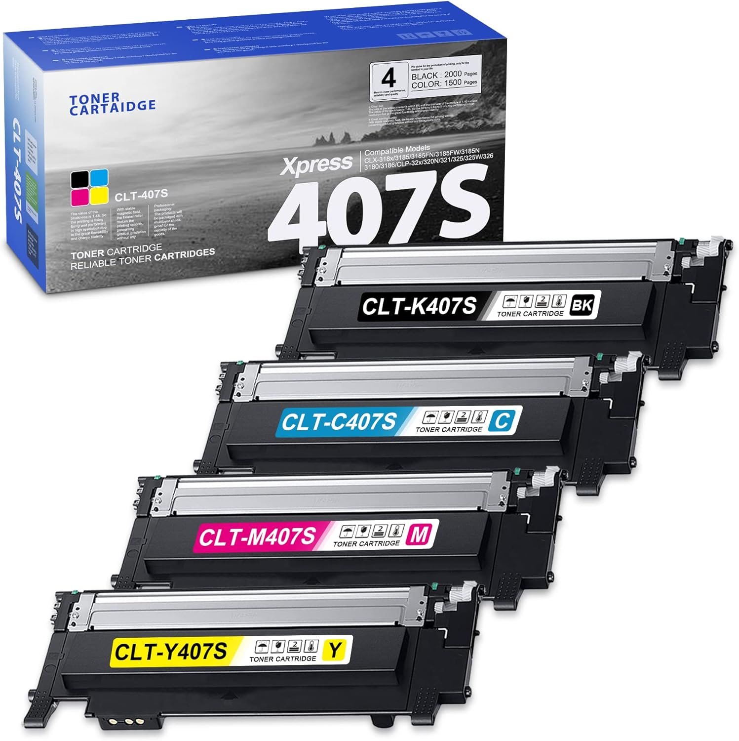 Amazon.com: 407S CLT-407S Toner Cartridge Set 4 Pack - (Black, Cyan, Magenta, Yellow) Compatible ...