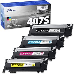 Amazon.com: 407S CLT-407S Toner Cartridge Set 4 Pack - (Black, Cyan, Magenta, Yellow) Compatible ...