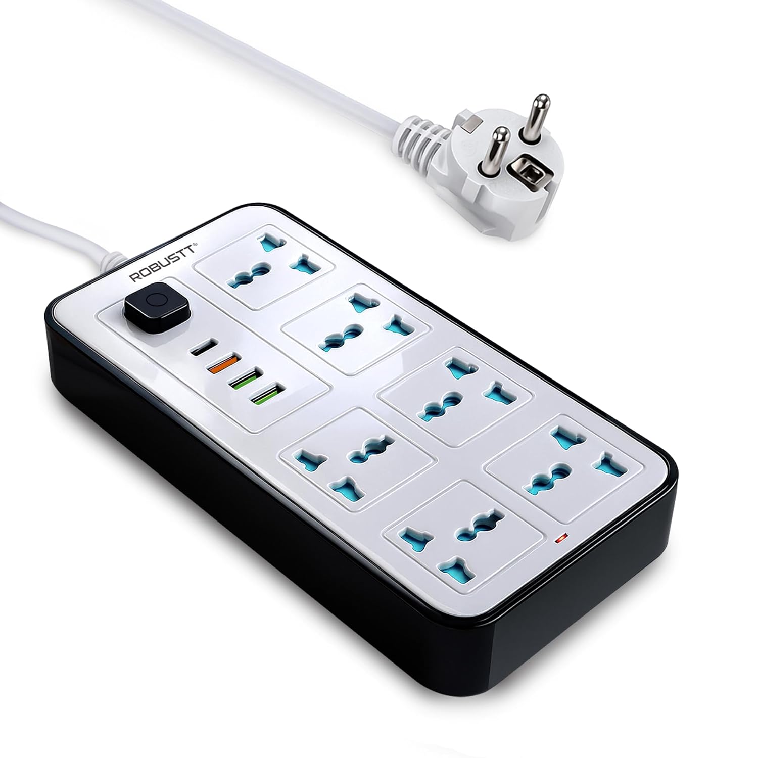 Robustt 6‑Outlet Extension Board with 3 USB & 1 Fast Charging Type-C ...