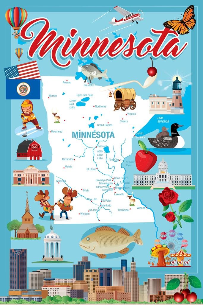 Buy Illustrated of Minnesota Travel World with Cities in Detail s for ...
