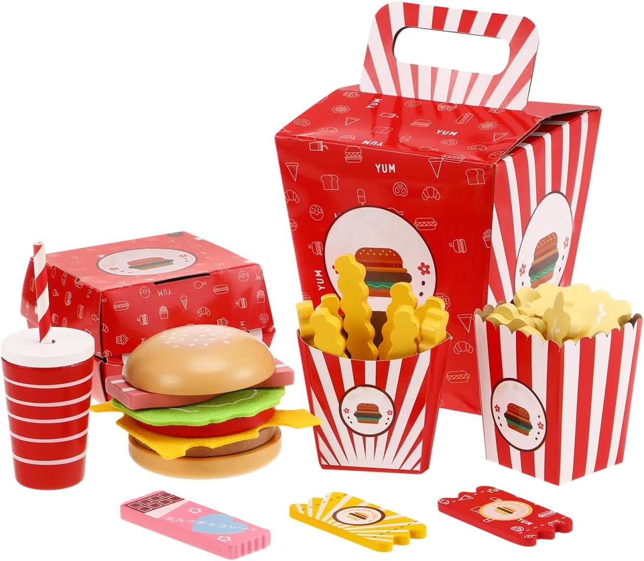 Amazon.com: Wooden Fast Food Burger Fries Deluxe Dinner Set, Kitchen ...