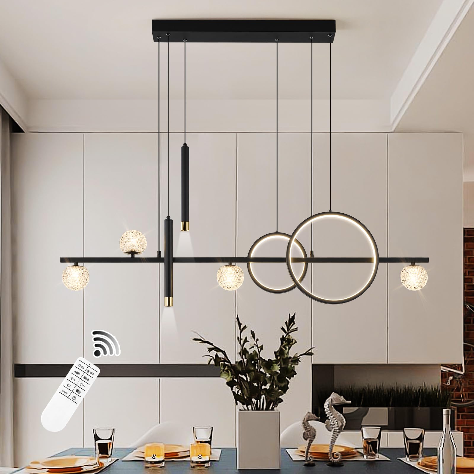 ORANOOR Modern LED Pendant Lights, Dimmable 47in Linear LED Chandelier ...