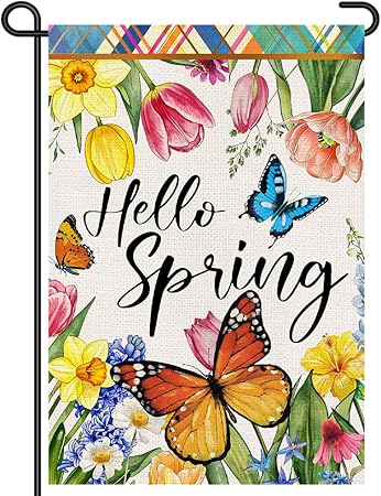 Amazon.com : Hello Spring Garden Flag 12x18, Colorful Butterfly and ...