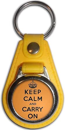 Orange Keep Calm and Carry On - Yellow Plastic Medallion Key Ring at ...