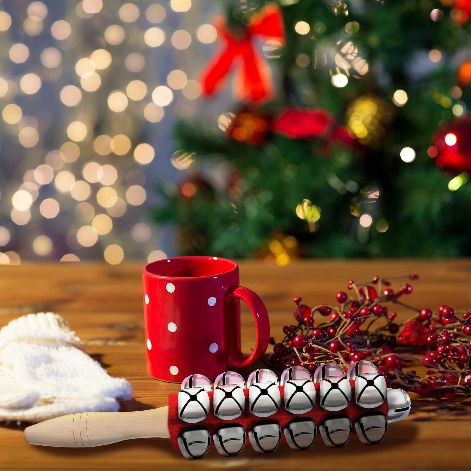 Snapklik.com : 2 Pieces Christmas Hand Jingle Bells Wooden Handle ...