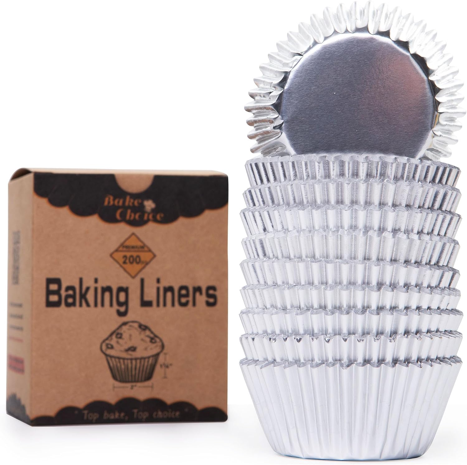 Amazon.com: Bake Choice Non-Stick 200pcs Silver Foil Cupcake Liners for ...