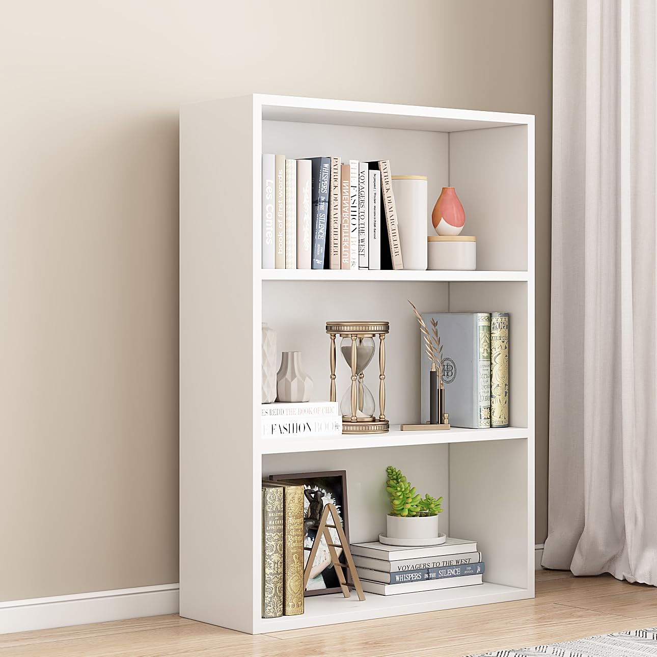 YQ JENMW 3 Shelf Bookshelf,Wood Tall Bookshelf and Bookshelves, 3-Tier ...