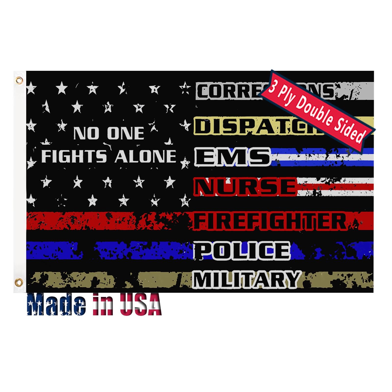 Amazon.com : First Responders Flag 3x5 outdoor No One Fights Alone Flag ...