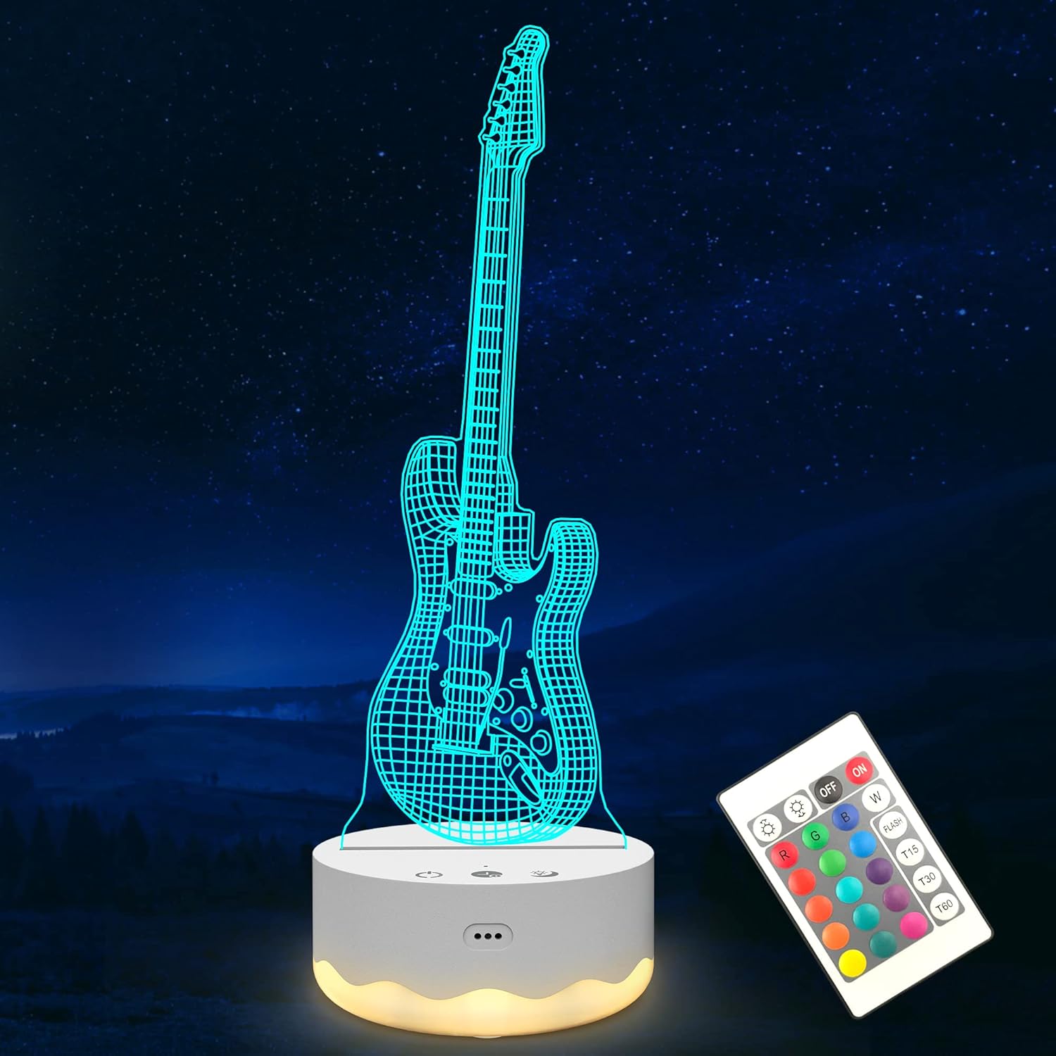 Guitar 3D Night Light, Hinittey Music Rock Gifts 3D Illusion Lamp with ...
