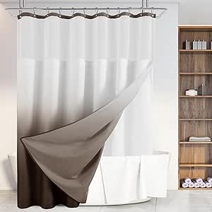 Amazon.com: Naturoom Brown White Shower Curtain Set with Snap-in Fabric Liner, Ombre Linen ...