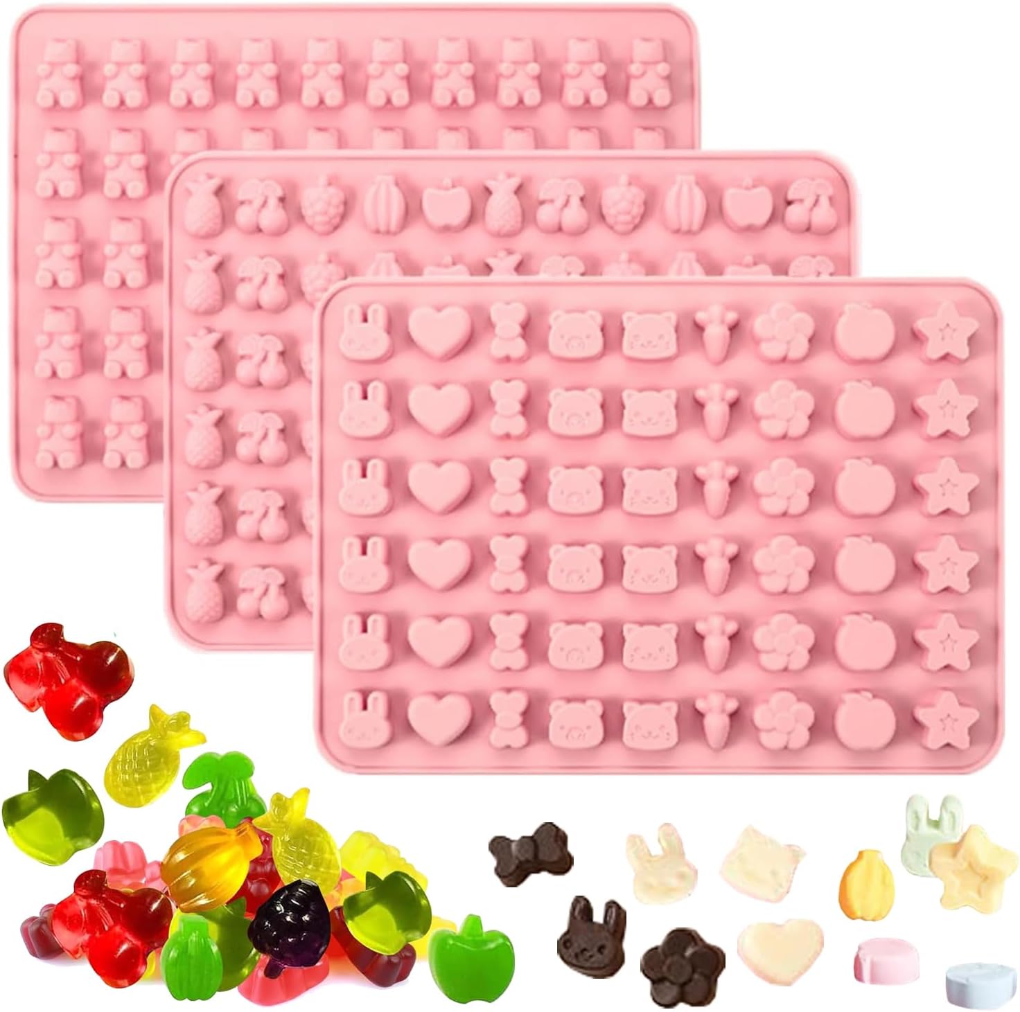 JIRFZUY Mini Silicone Gummy Molds 3 Pack Candy Chocolate Molds Bear ...
