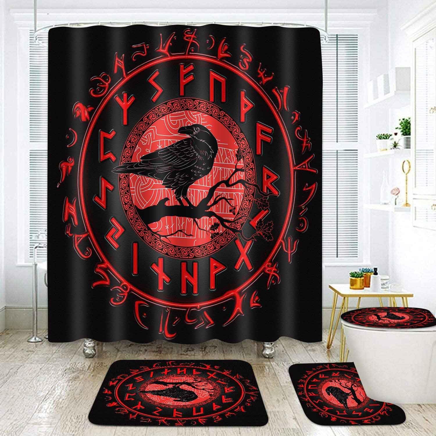 Amazon.com: GURETER Viking Raven Shower Curtain Set, 4PCS Nordic ...