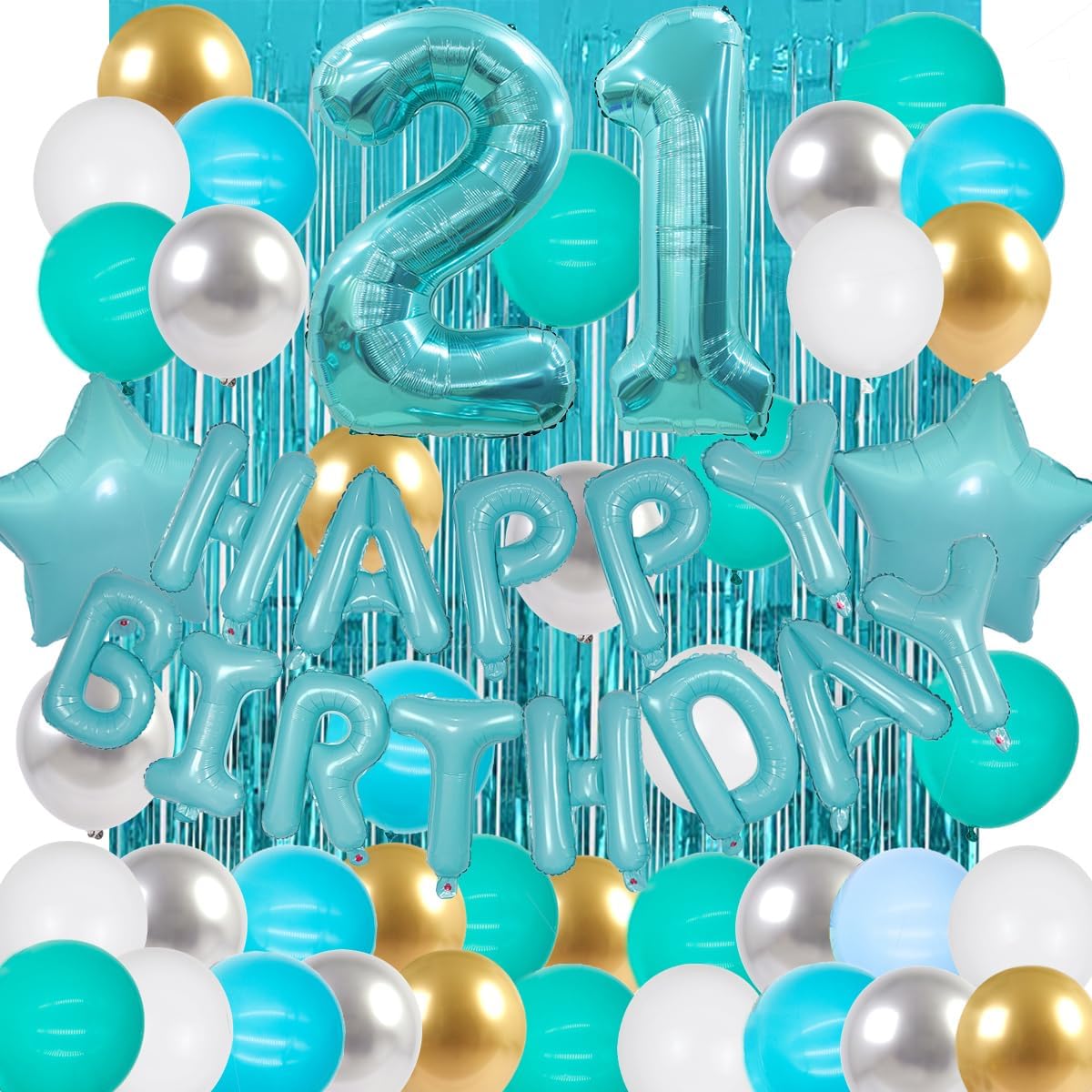 Amazon.com: 21st Birthday Decorations for Her Blue Teal Silver, 21st ...