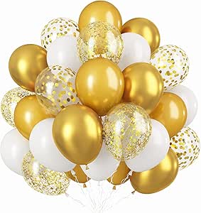 Amazon.com: 61Pcs White Gold Balloons 12 Inch Metallic Gold Pearl Gold ...