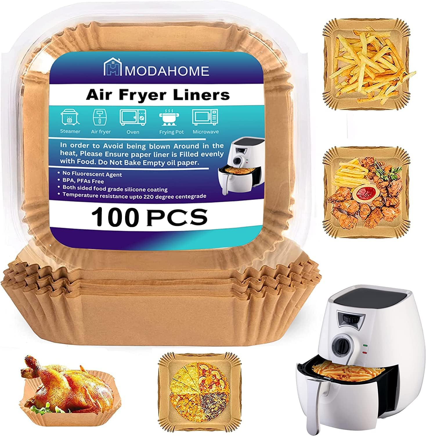 Air Fryer Disposable Paper Liner - Square 100 PCS Non-Stick Oil Proof ...