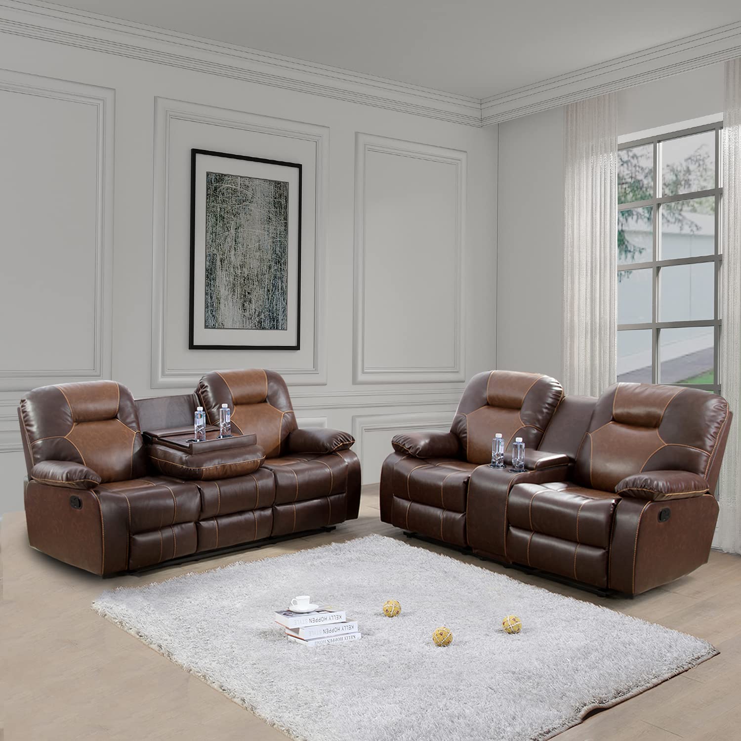 Amazon.com: GEBADOL Manual Recliner Sofa and Loveseat, Bonded Leather ...