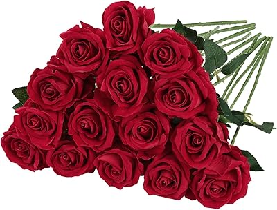Amazon.com: Ouddy Decor 20 Pcs Fake Red Roses Artificial Silk Flowers ...