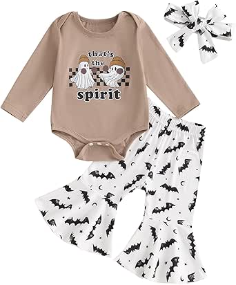 Amazon.com: MOLZULAMS Newborn Baby Girl Halloween Outfit That's The Spirit Ghost Romper Bodysuit ...