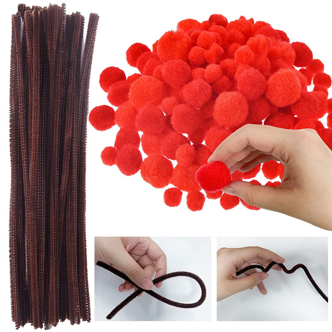 Self Adhesive Red Pom Poms 750 Piece - Pipe Cleaners, Pom Poms & Googly ...