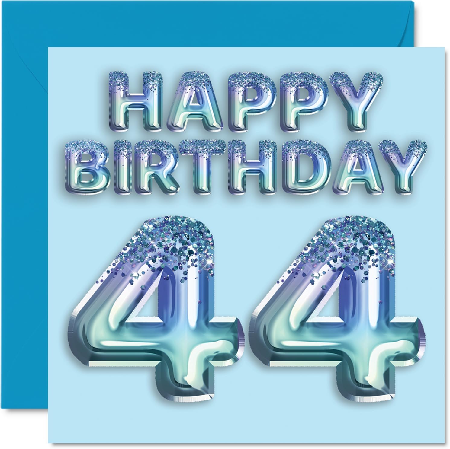 44th Birthday Card for Men - Blue Glitter Party Balloon - Happy ...