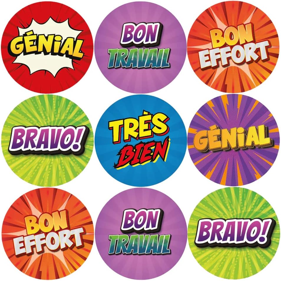 144 Comic French Reward Stickers For Children, Teachers & Parents ...