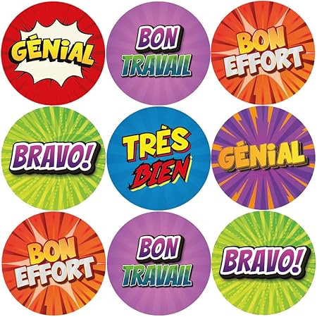 144 Comic French Reward Stickers For Children, Teachers & Parents ...