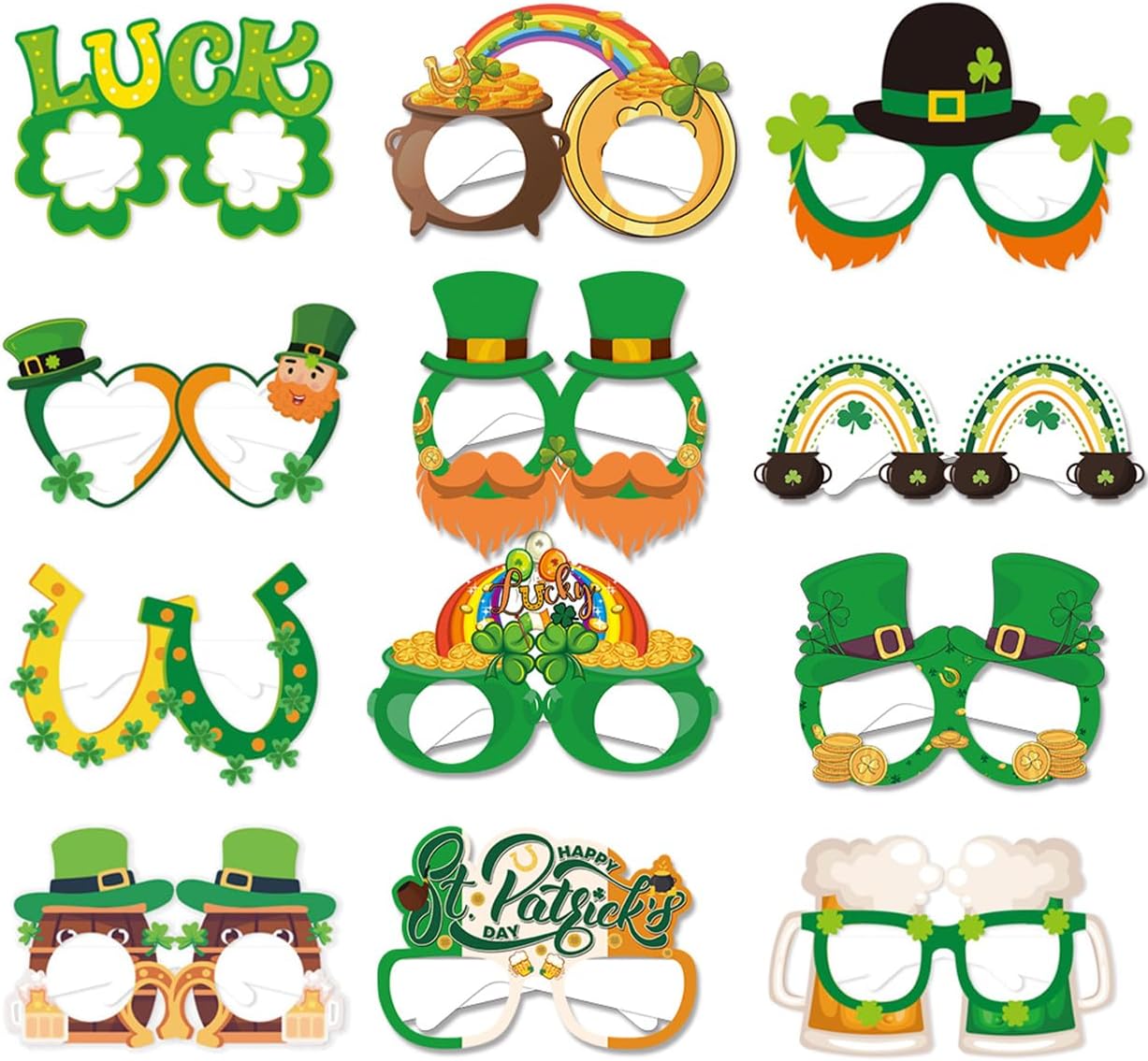 Makenlug 12Pcs St Patricks Day Glasses, Green Shamrock Glasses, Lucky ...