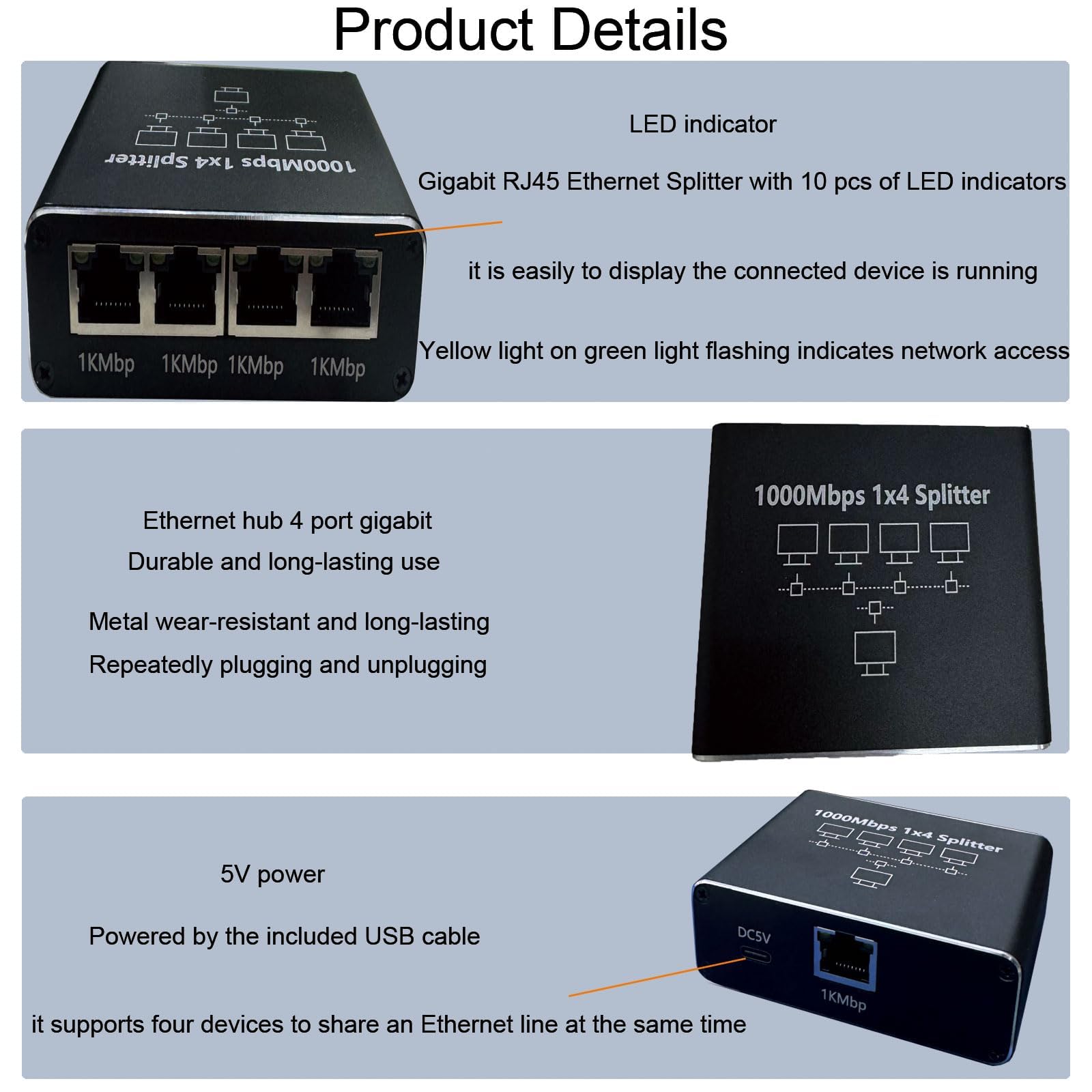 Snapklik.com : Ethernet Splitter 1 To 4 1000Mbps, Ethernet Switch High ...