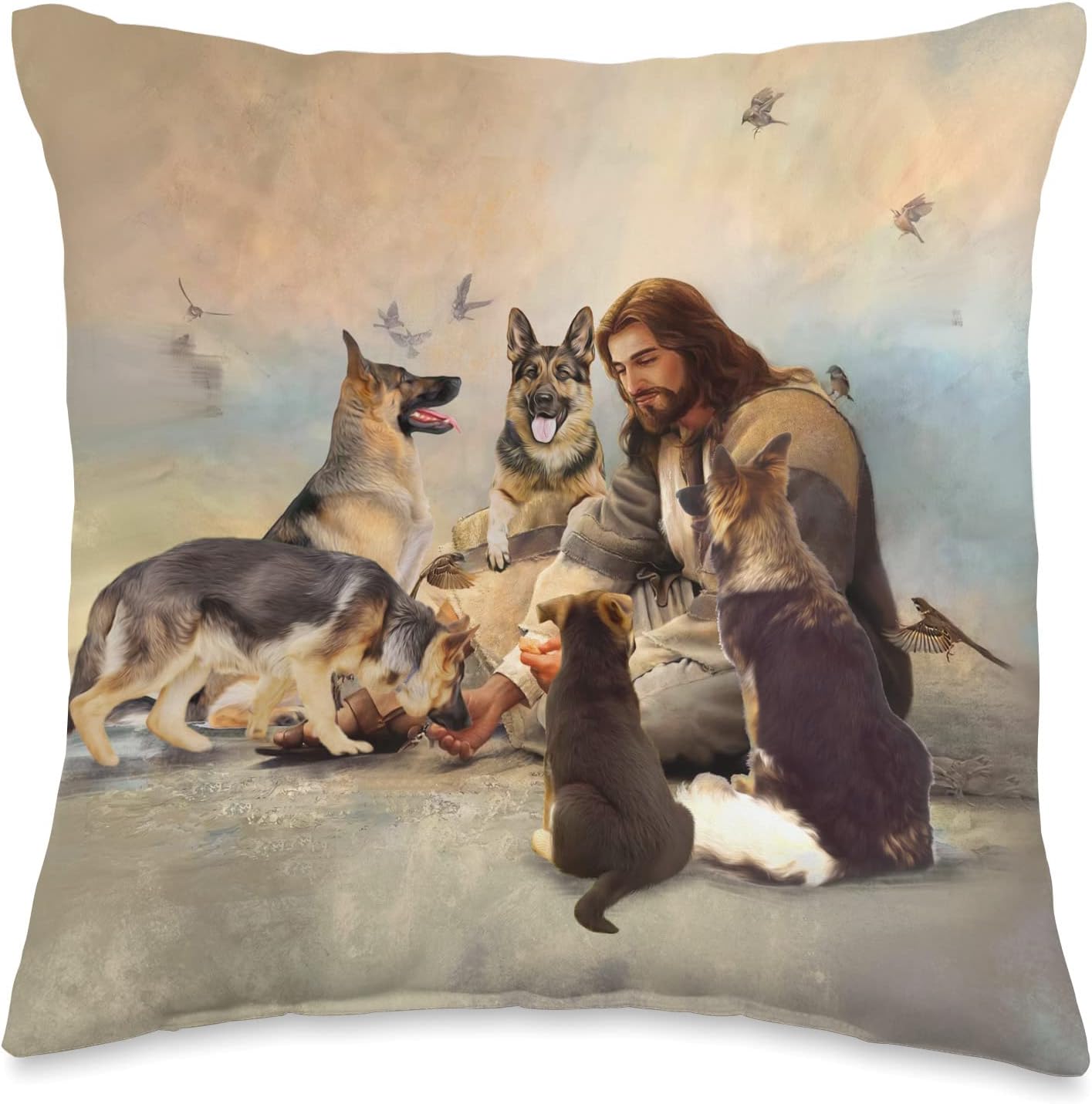 Amazon.com: Jesus And The German Shepherds Throw Pillow : Home & Kitchen