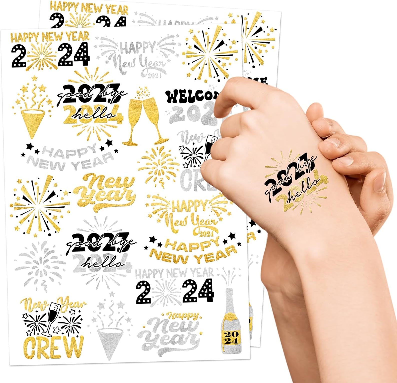 Amazon.com : 2024 New Years Eve Temporary tattoo, 42 Glitter 2024 ...