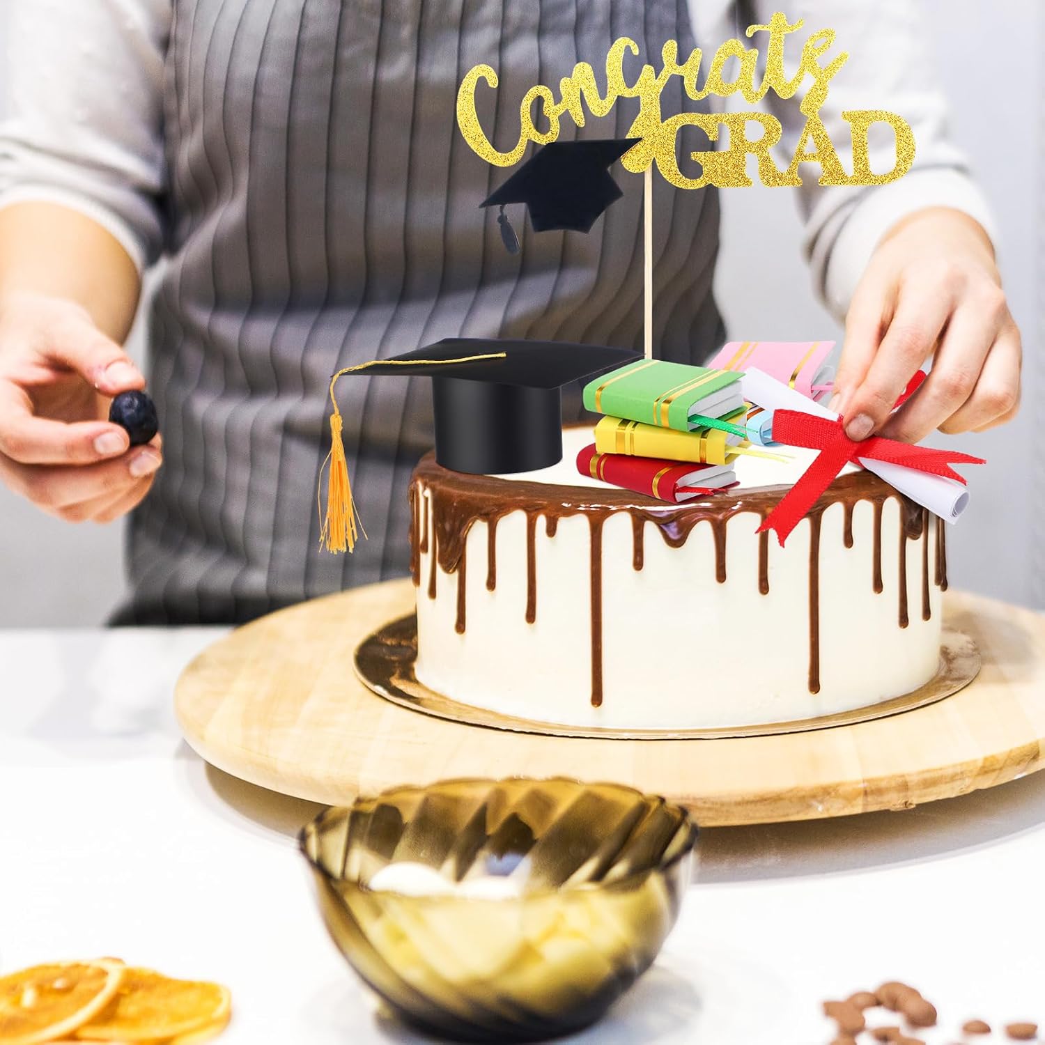 8 Pcs Class of 2024 Congrats Grad Cake Topper Diploma Book 2024 ...