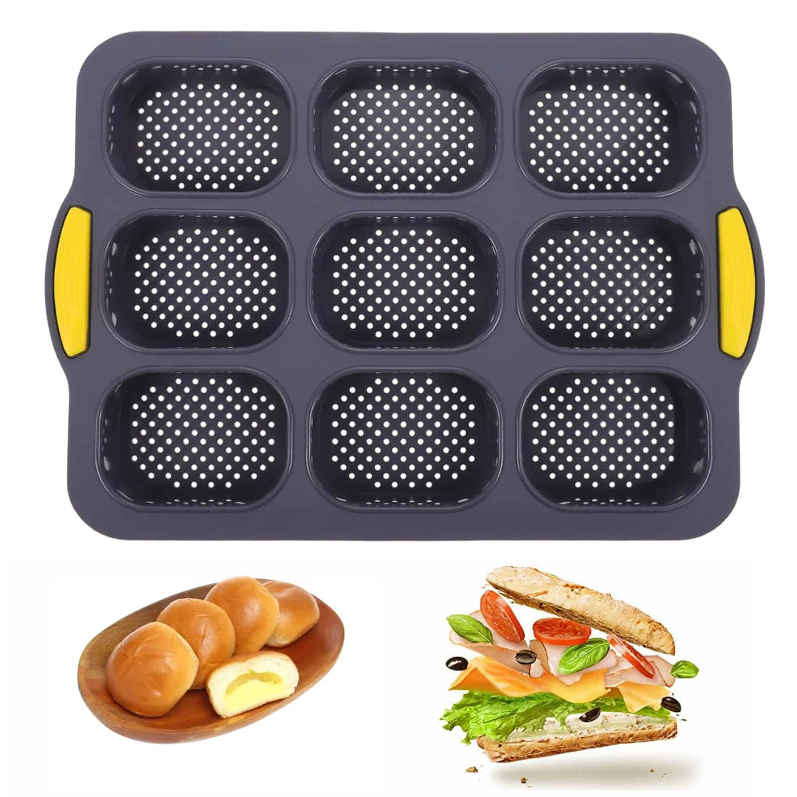 MUJUZE Mini Loaf Pans for Baking, 9 Cavity French Bread Pan, Nonstick ...