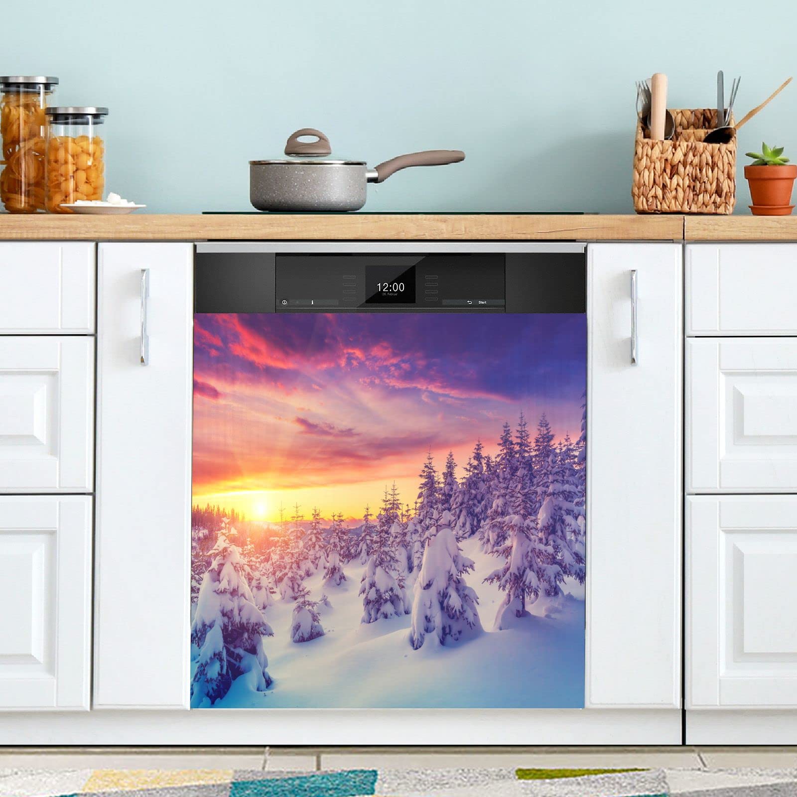 Amazon.com: Winter Snow Tree Dishwasher Magnet Cover Front Door Sunset ...