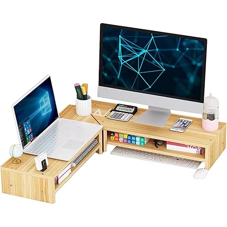 Amazon.com: Monitor Stand Riser, 2 Tiers Wood Monitor Riser Stand ...