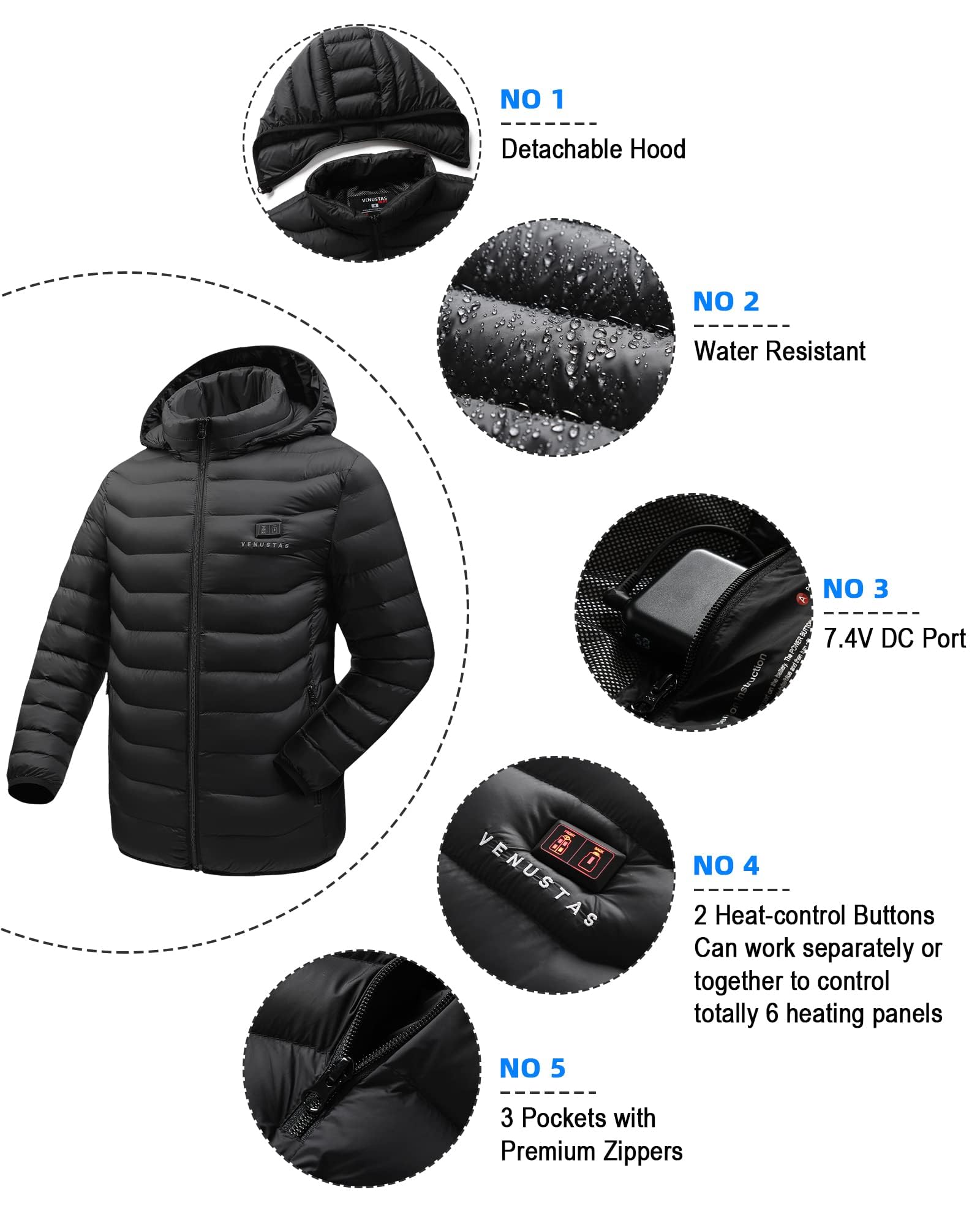 Snapklik.com : Venustas Dual Control Heated Jacket For Women And Men, 6 ...