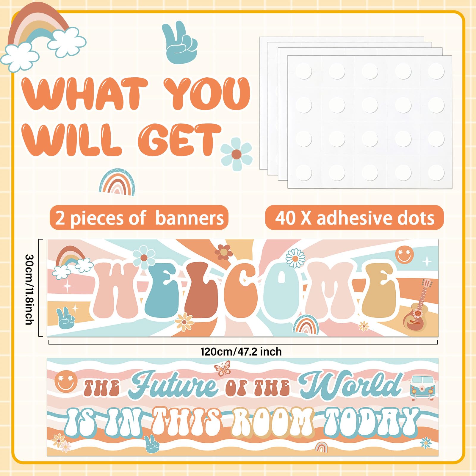 Snapklik.com : ZOiiWA 2 Pack Groovy Retro Classroom Decorations Boho ...