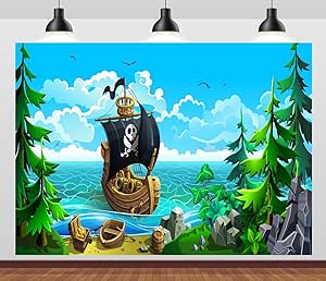 Amazon.com : CORFOTO Cartoon Pirate Theme Backdrop Fabric 6x4ft Ocean ...