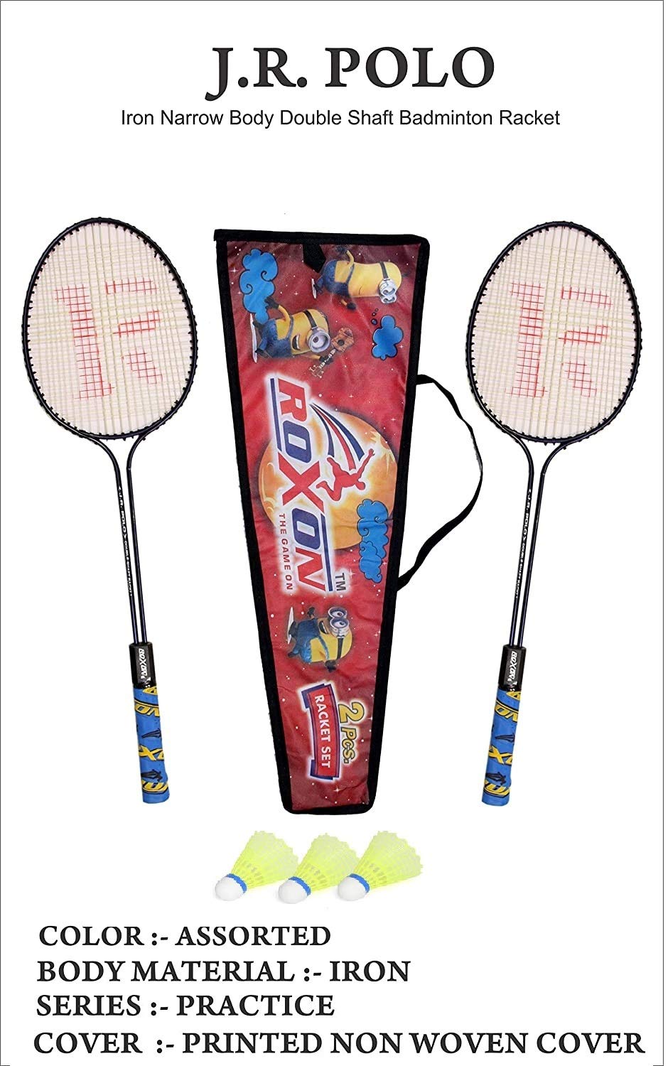 ROXON J.R.O Polo Double Shaft Iron Body Badminton Racket Set of 2 Piece ...