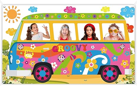 Amazon.com: 60's Hippie Bus Photo Prop 60s Party Decorations Large ...
