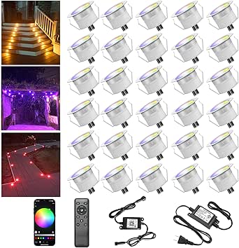 LED Recessed Deck Step Lights Kit, 30 Pack φ31mm WiFi/Bluetooth Smart ...