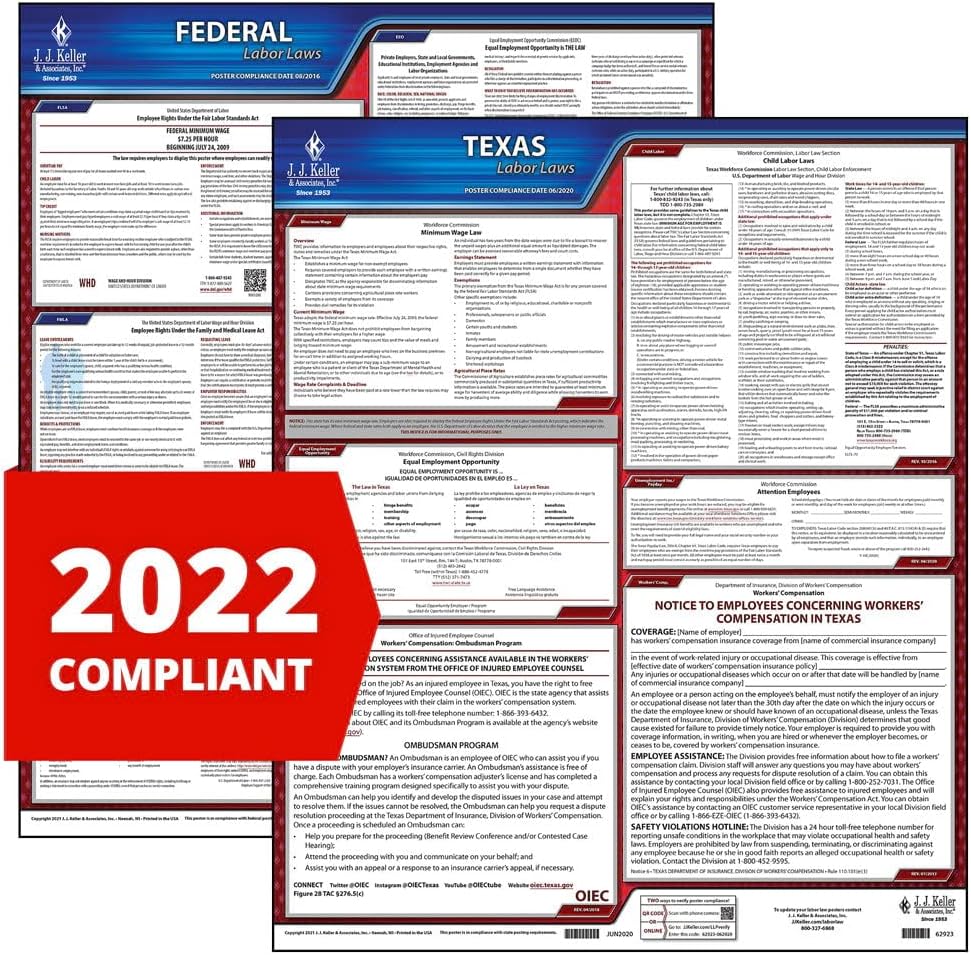 Amazon.com : 2022 Texas and Federal Labor Law Poster Set with Workers ...