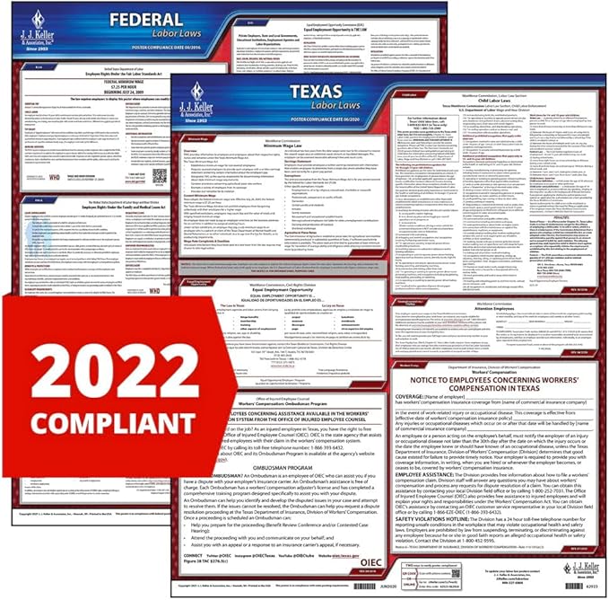 Amazon.com : 2022 Texas and Federal Labor Law Poster Set with Workers ...