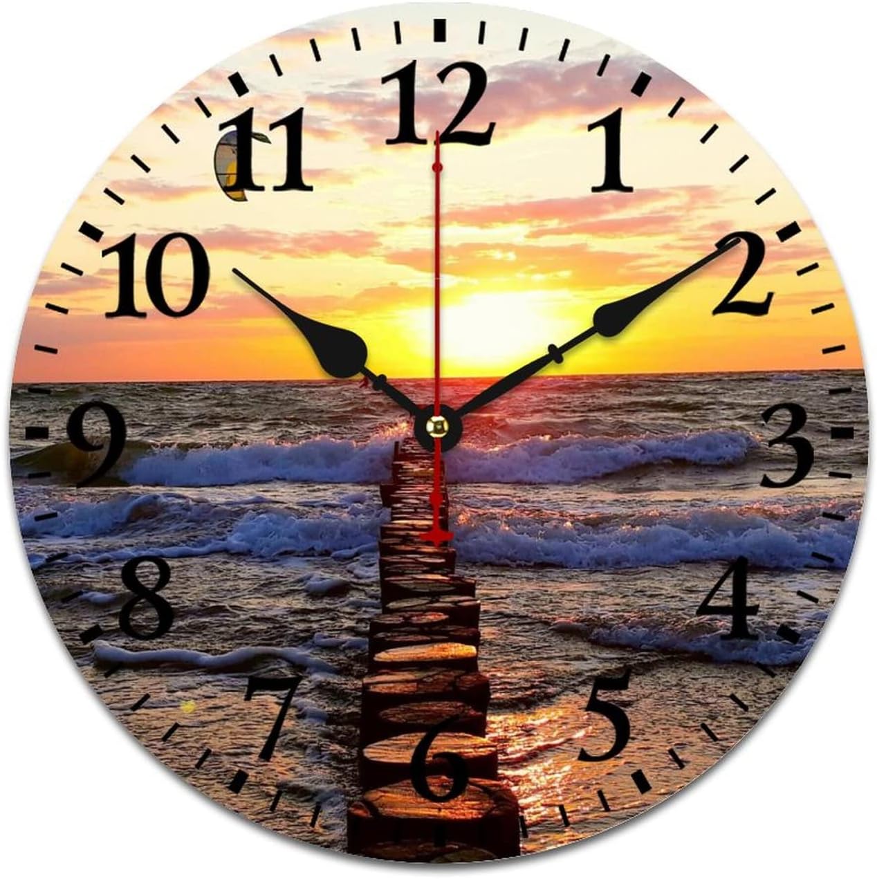 Amazon.com: Sunrise on The Beach Wall Clock Seascape Beach Scene Indoor ...