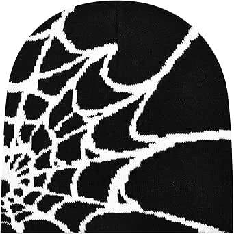 Amazon.com: Spider Web Beanie Hat, Black Cobweb Knitted Winter Cap ...
