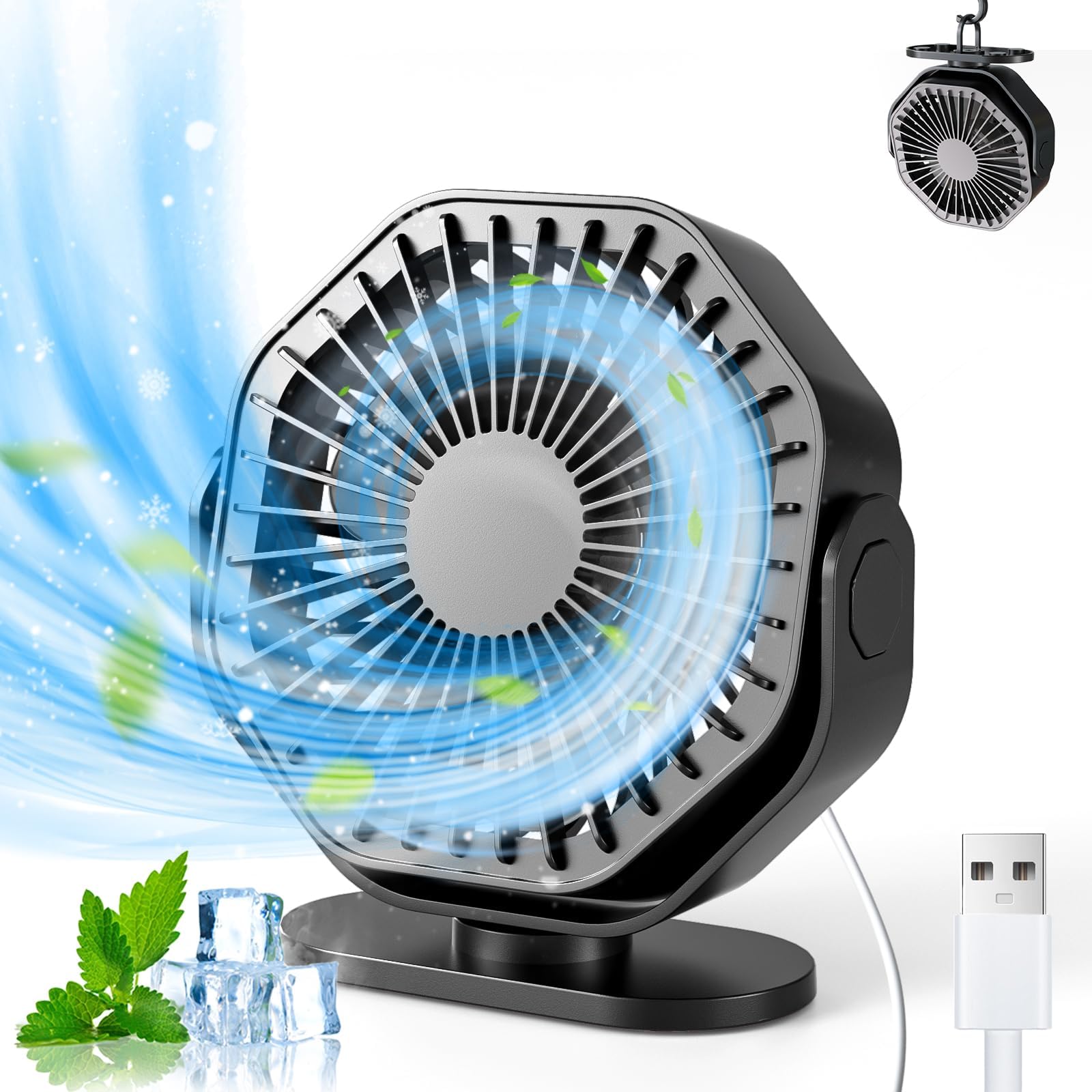 Amazon.com: Lerat USB Desk Fan,USB Fan with 3 Speed, 5 Inches Quiet ...