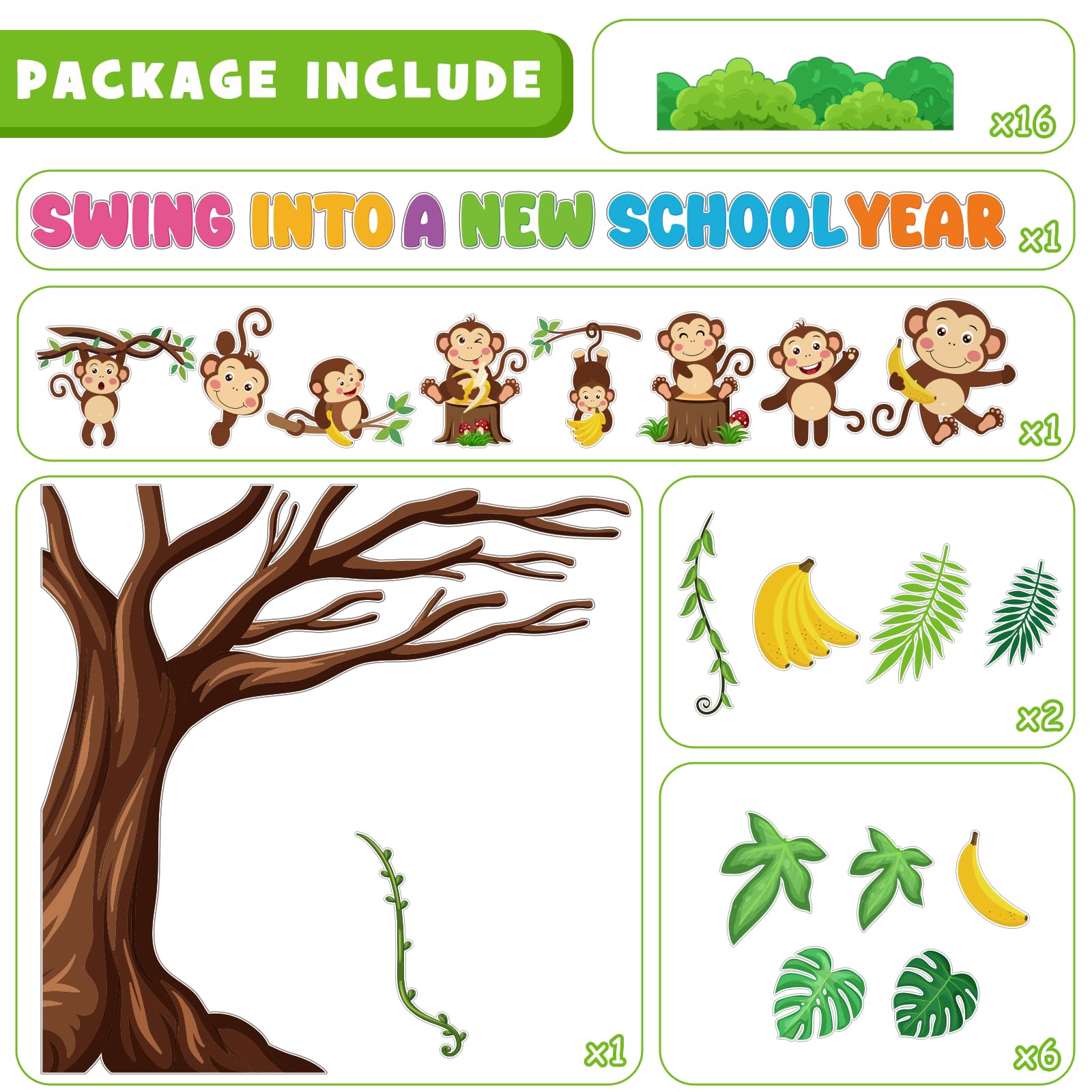 Snapklik.com : Summer Monkey Tree Bulletin Board Set Swing Into A New ...