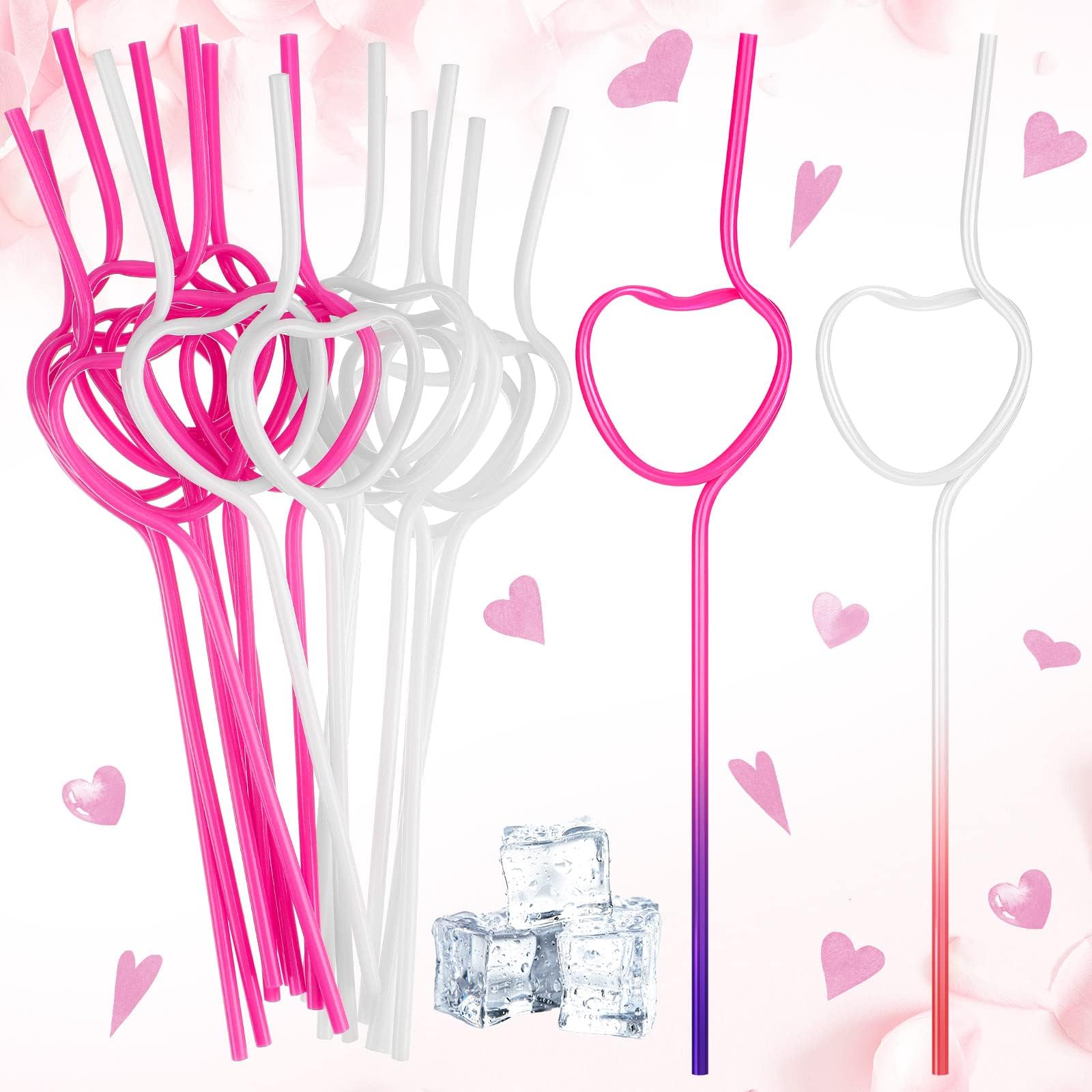 Amazon.com: Sinmoe 24 Pcs Valentine's Day Heart Shaped Straws Color ...